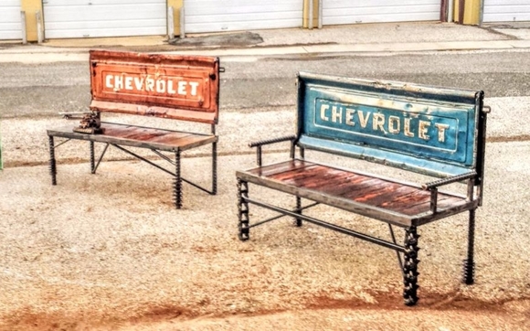 Tailgate Benches by Metal Art at Recycled Salvage Design in Longview ...