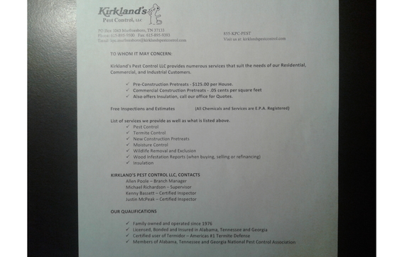 Termite clearance letters for real estate purchases. by Kirkland's Pest ...